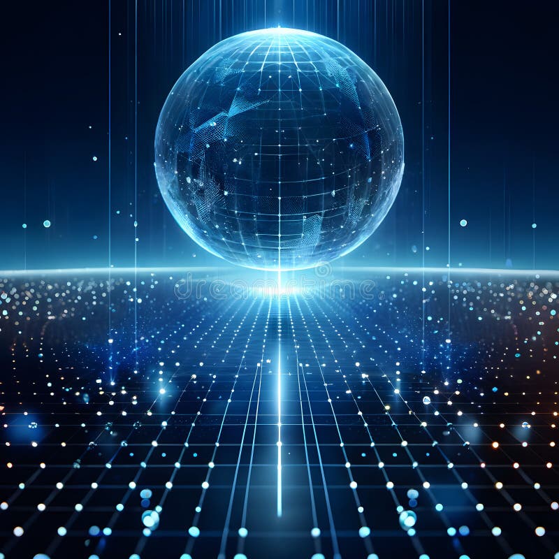 Futuristic Digital Globe Above Cyber Grid Stock Image - Image of ...