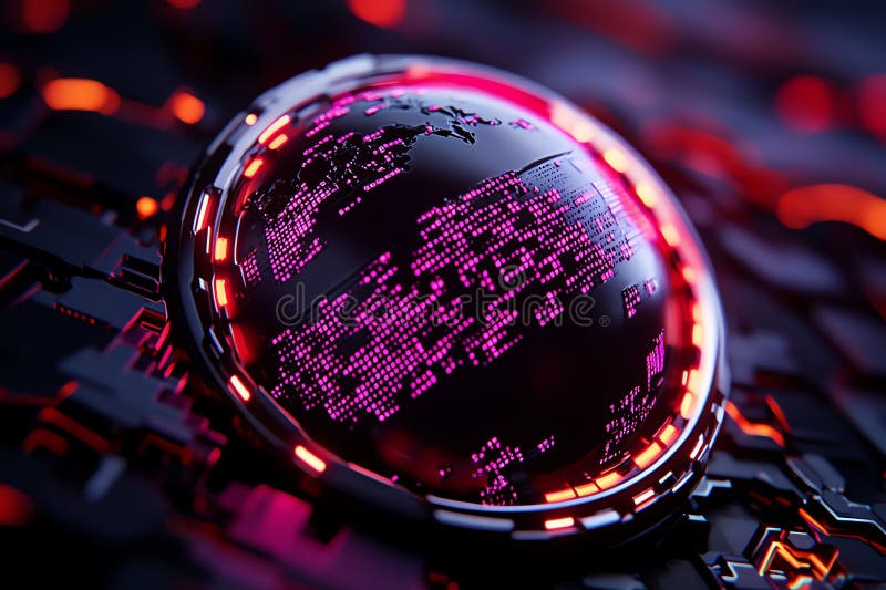 Futuristic Digital Globe with Abstract Red and Black Circuit Background ...