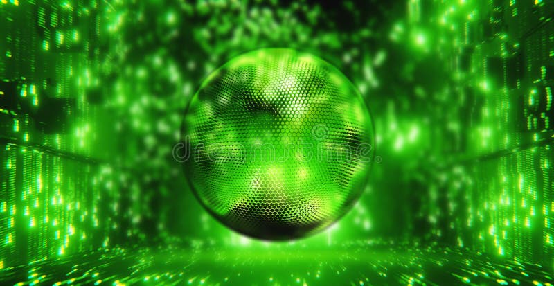 Futuristic Digital Globe Background Green Matrix Style. Binary Computer ...