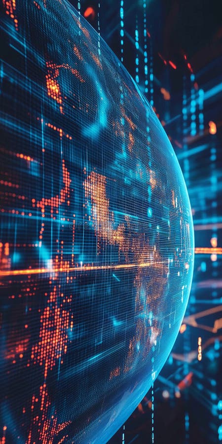 Futuristic Digital Globe with Bright Lines of Data and Light Stock ...