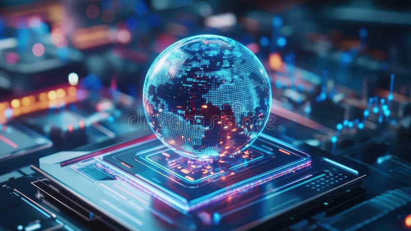 A Futuristic Digital Globe on a Circuit Board, Symbolizing Technology ...