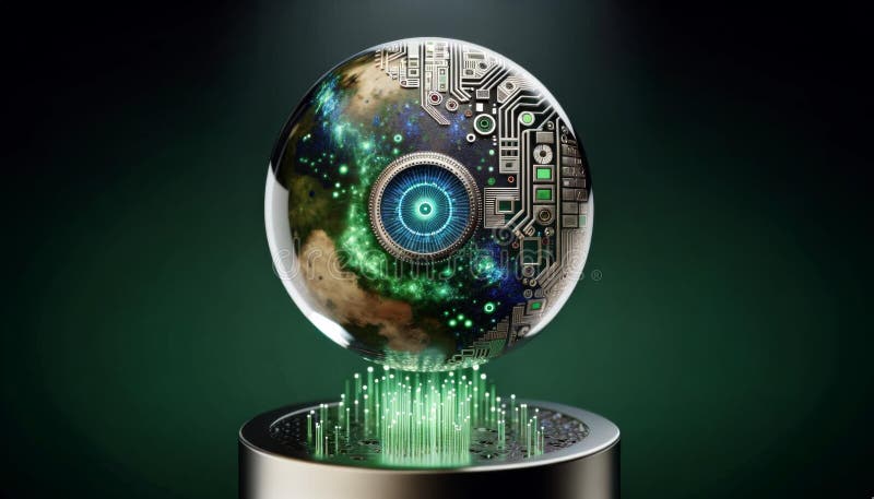Futuristic Digital Globe with Circuitry and Holographic Display Stock ...
