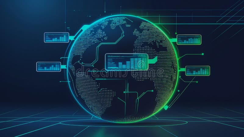 Futuristic Digital Globe with Data Visualization Stock Illustration ...