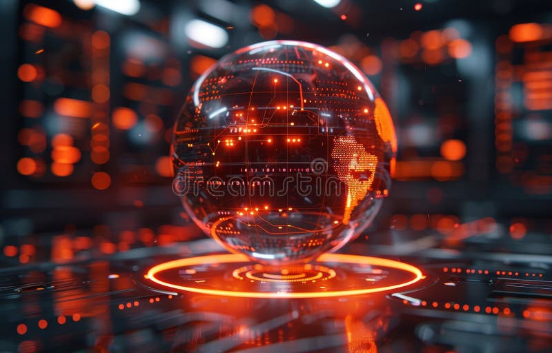 Futuristic Digital Globe with Glowing Orange Data Points in HighTech ...