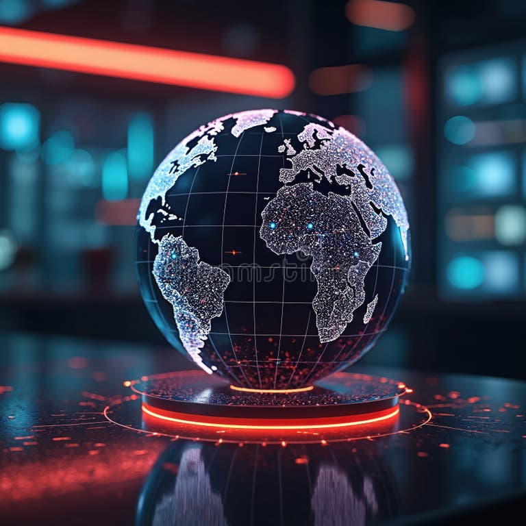 Futuristic Digital Globe Intricate Data Visualizations. Global Connectivity Big Data, AI ...