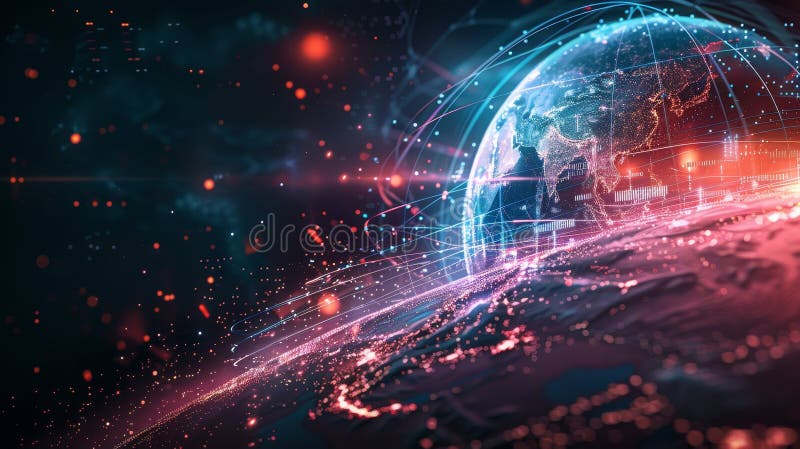 Futuristic Digital Globe with Network Graphics and Glowing Lines ...