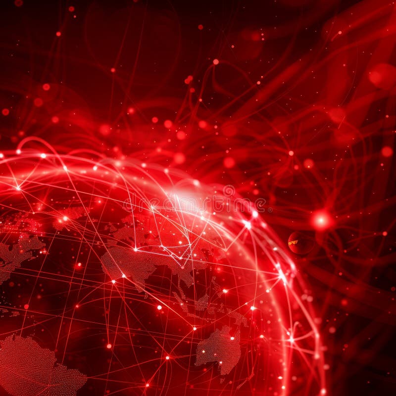 Futuristic Digital Globe with Red Network Connections Stock ...