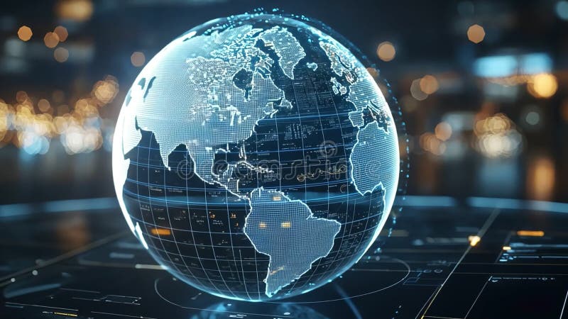 Futuristic Digital Globe Showcasing Detailed Map of Earth with Glowing ...