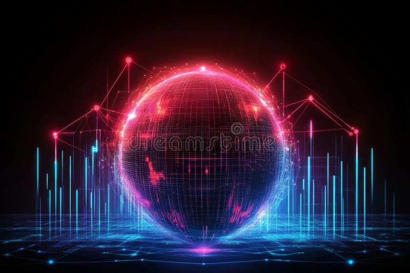 Futuristic Digital Globe Showcasing Glowing Network Links and Rising ...