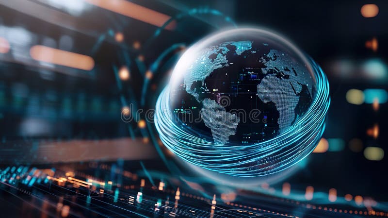 A Futuristic Digital Globe Surrounded by Dynamic Sound Waves ...