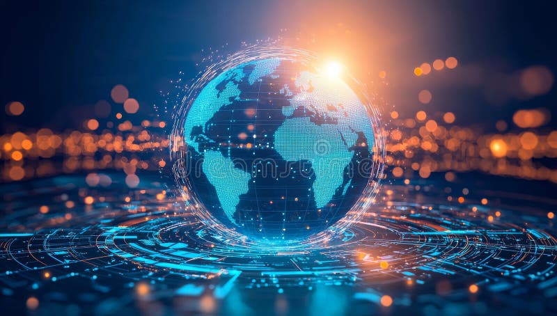 A Futuristic Digital Globe Surrounded by Floating Lights, Symbolizing ...