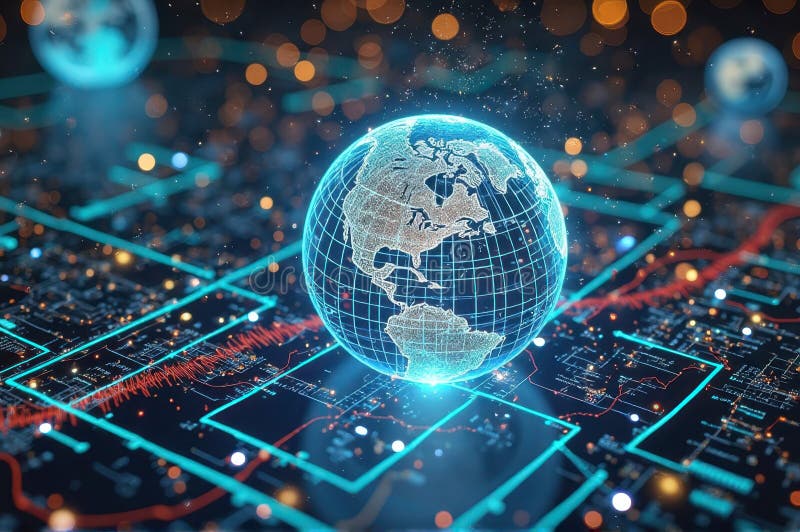 Futuristic Digital Globe in a Tech Network Environment with Glowing ...