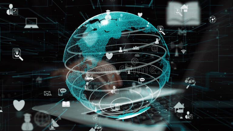 Futuristic Digital Globe with Technology Icons Representing ...