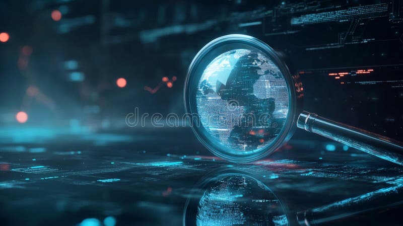 Digital Globe Magnifier Futuristic Technology Global Network Data Analysis Security Research ...