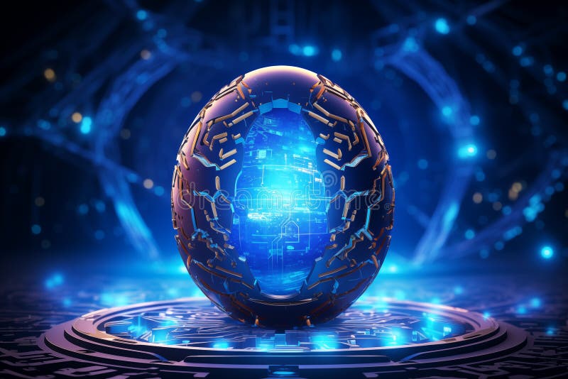 Futuristic Digital Glowing Easter Egg Art with Cyber Patterns and Blue ...