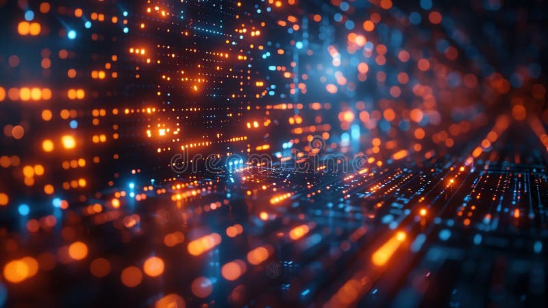 Futuristic Digital Glowing Orange and Blue Lights, Representing Data ...