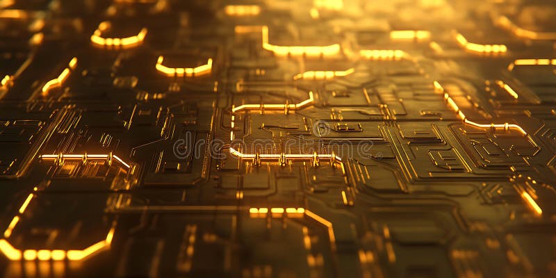 A Futuristic Digital Gold Circuit Board Pattern with Neon Accents Stock ...