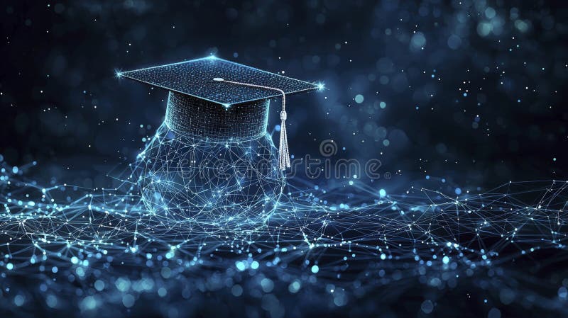 Futuristic Digital Graduation Cap with Blue Network Stock Illustration ...