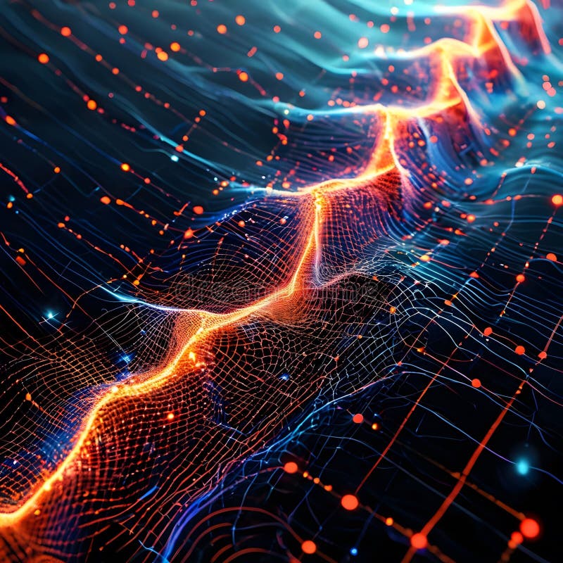 Futuristic Digital Graphics with Glowing Lines and Dots Signal Wave ...