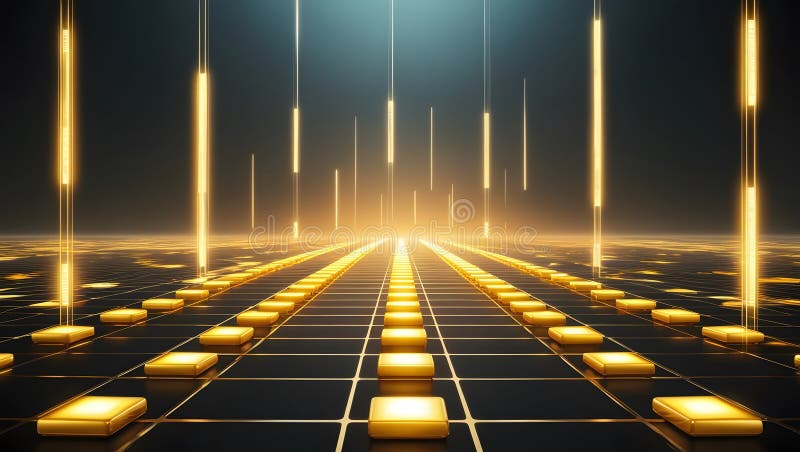 Futuristic Digital Grid With Blockchain Pathways An Abstract Visualization Of A Blockchain