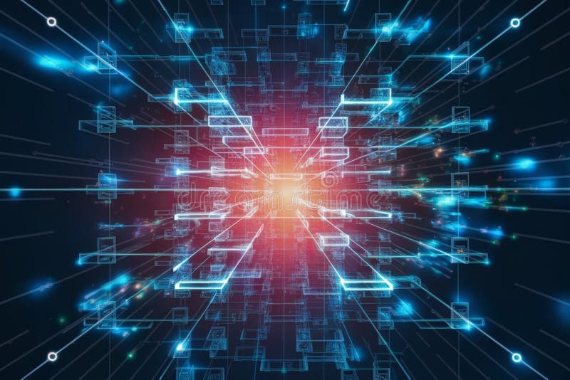 Futuristic Digital Grid with Blockchain Technology - Glowing Data ...