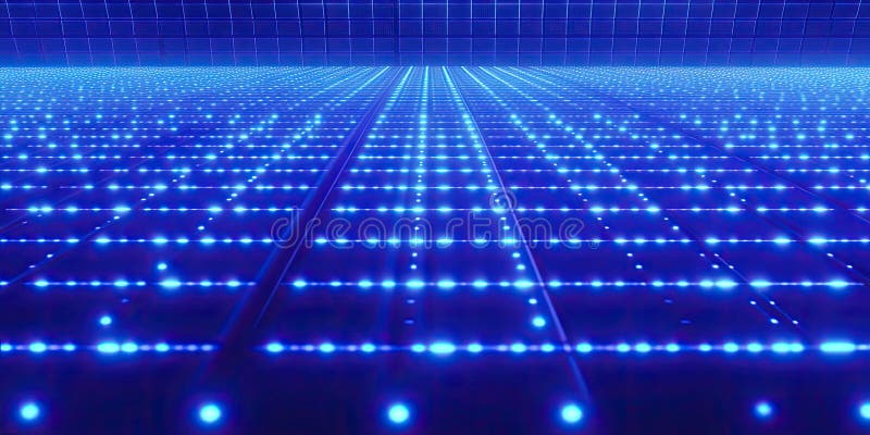 Futuristic Digital Grid Glowing with Blue Lights, Tech Lines, High-Tech Network, Neon Data Flow ...