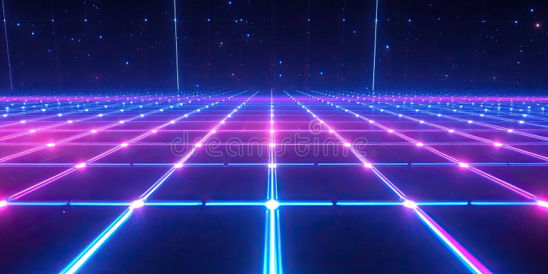 Futuristic Digital Grid Glowing with Blue Lights, Tech Lines, High-Tech Network, Neon Data Flow ...