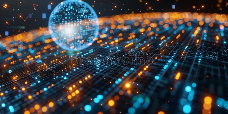 Futuristic Digital Grid with a Glowing Holographic Globe, Symbolizing ...
