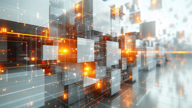 Futuristic Digital Grid with Glowing Orange Highlights Stock ...