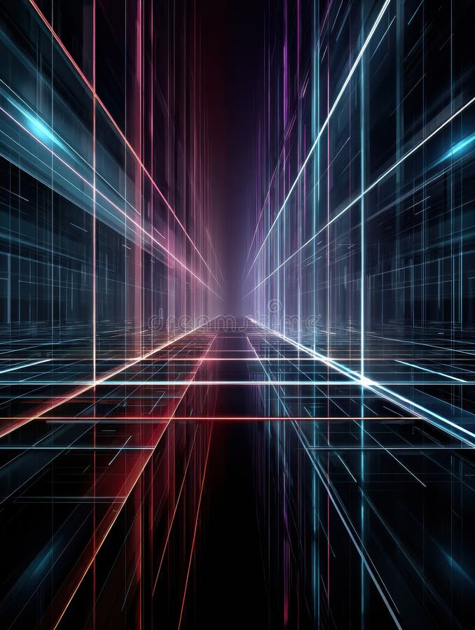 Futuristic Digital Grid Neon Lines Creating Immersive Perspective ...
