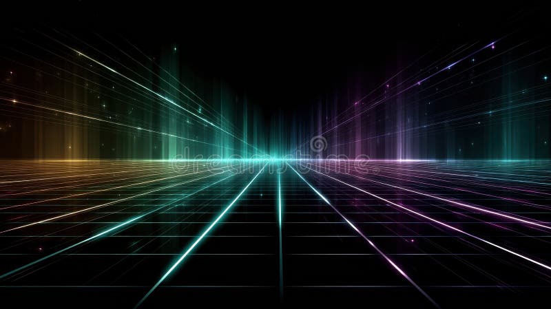 Futuristic Digital Grid with Neon Lines Creating a Vanishing Point ...