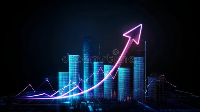 Futuristic Digital Growth Graph Featuring an Upward Arrow Indicating ...
