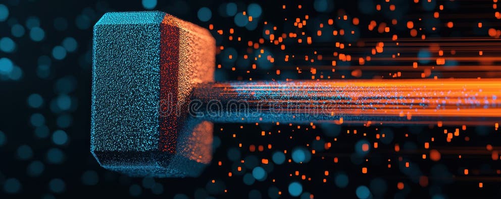 Futuristic Digital Hammer Abstract Technology Data Stream 3D Render ...