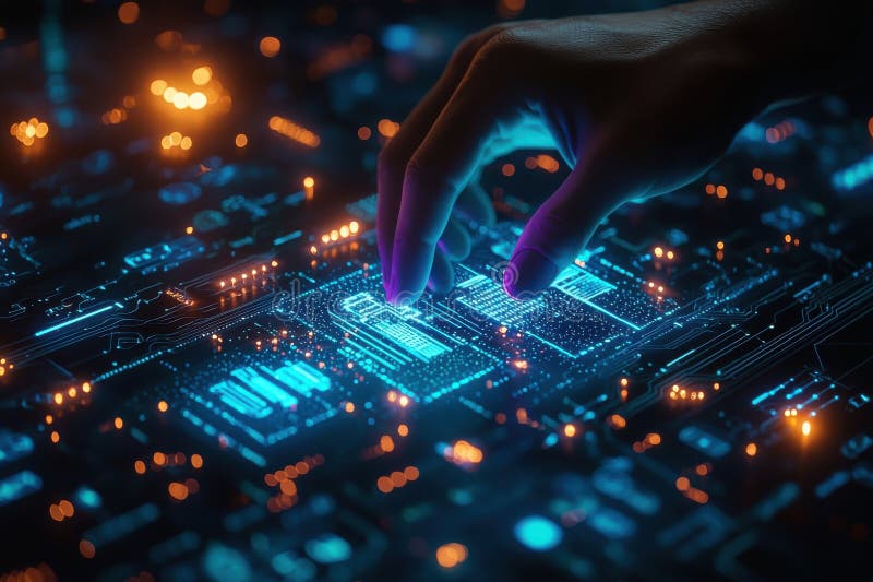 Futuristic Digital Hand Concept Surrounded by Bright Technological ...