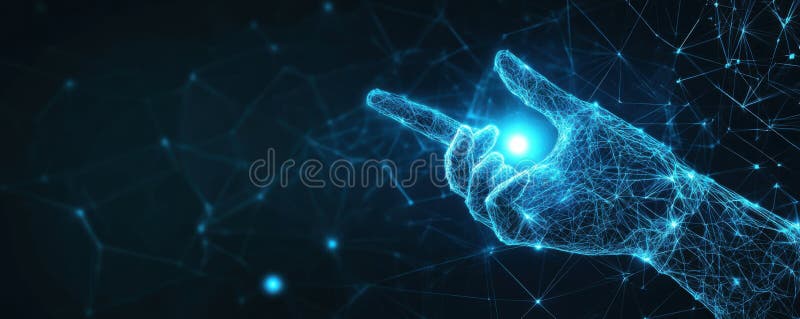 Futuristic Digital Hand with Glowing Blue Fingers Touching Virtual Data ...