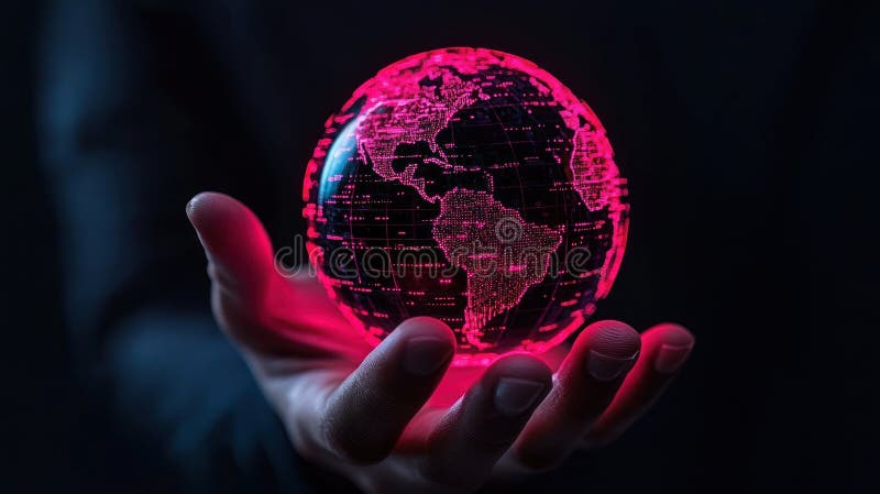 Futuristic Digital Hand Holding Illuminated Globe: Symbol of Global ...