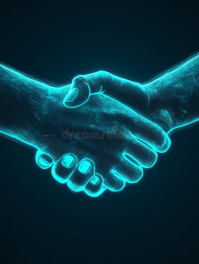 Futuristic Digital Handshake with Neon Wireframe Effect. Stock Image ...