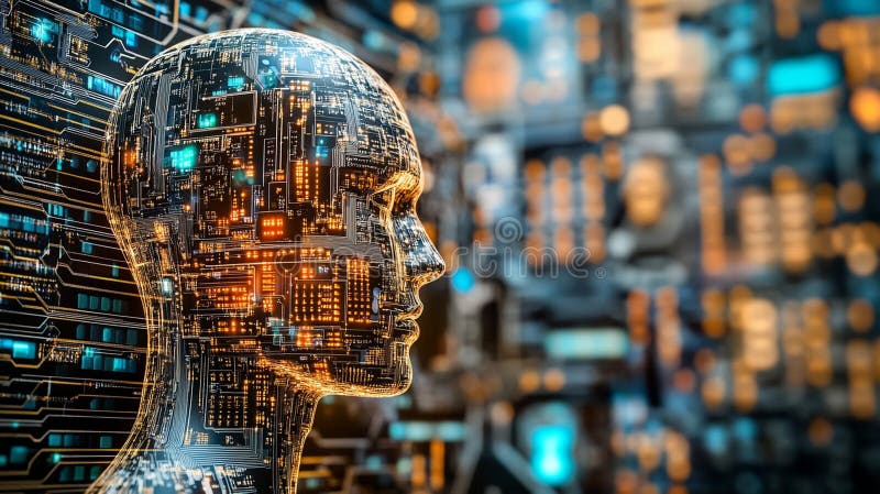 Futuristic Digital Head with Glowing Circuits and Data Patterns ...