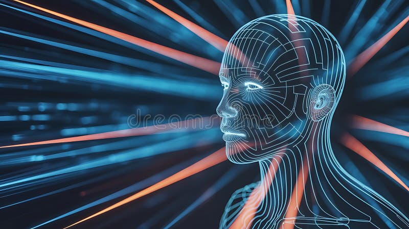 Futuristic Digital Head with Glowing Lines and Energy Abstract ...