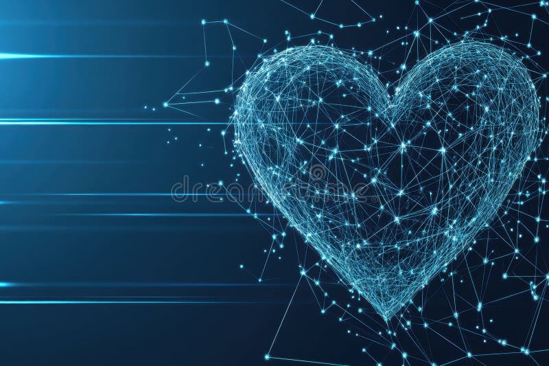Futuristic Digital Heart Glowing Network Connections Blue Abstract ...