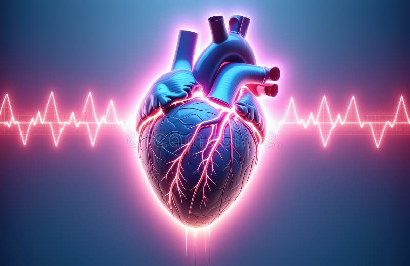 Futuristic Digital Heart with Vibrant Pulse Waves. AI Generation Stock ...