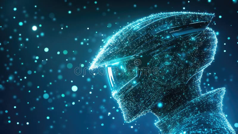 Futuristic Digital Helmet Made of Glowing Binary Code in a Virtual ...