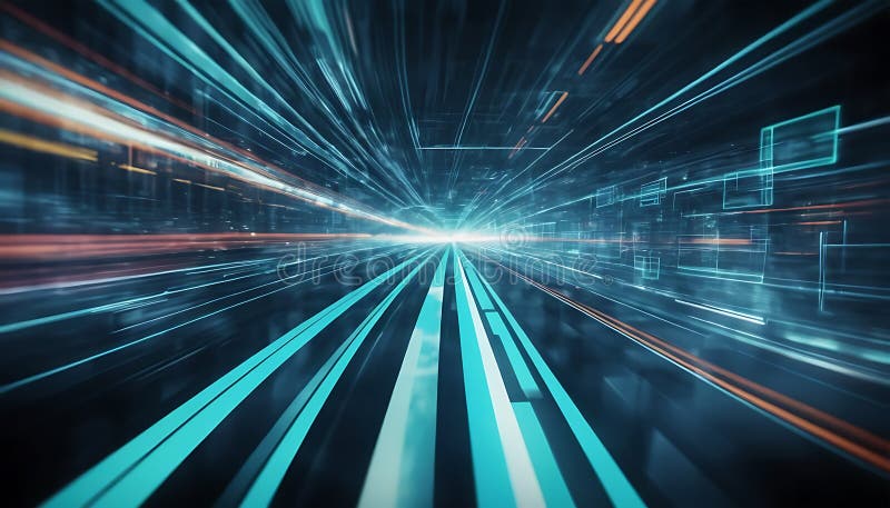 Futuristic Digital Highway Cyan Lines Speed Light Background Stock ...