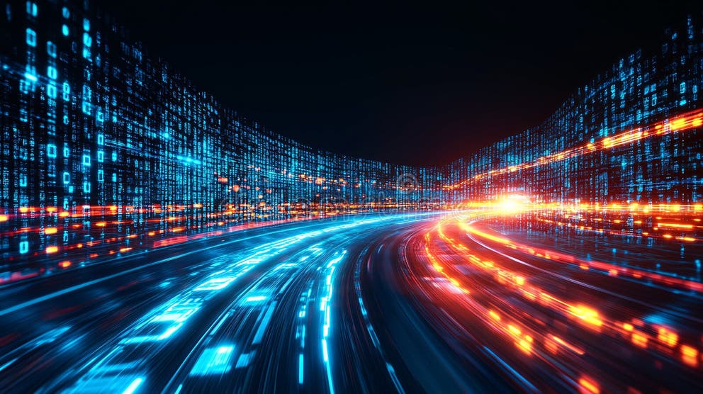 Futuristic Digital Highway with Glowing Data Streams in Motion. Stock ...
