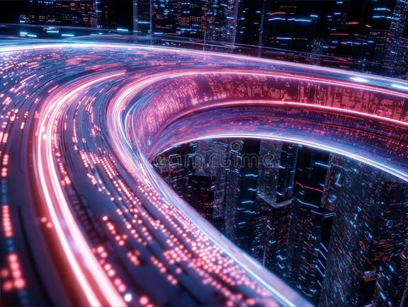Futuristic Digital Highway of Glowing Red and Blue Light Trails ...