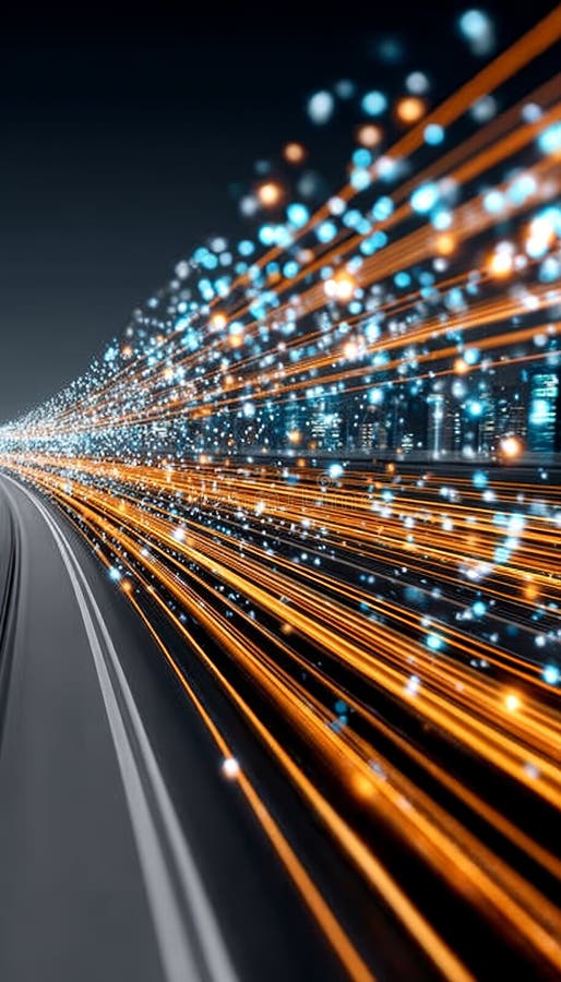 Futuristic Digital Highway with Motion Blur Illustrating Hyper Speed Data Connectivity and Flow ...