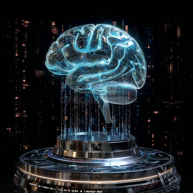 Futuristic Digital Hologram of Brain with Crystal Clear Color. Stock ...