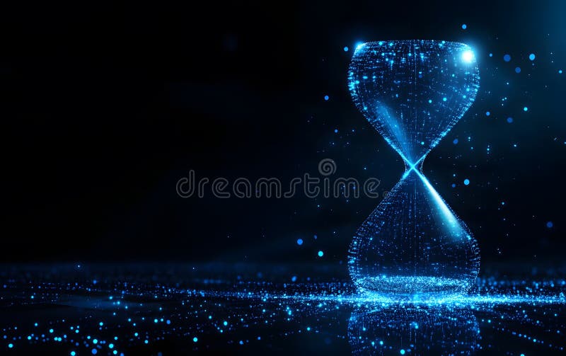 Futuristic Digital Hourglass with Glowing Blue Particles on Dark ...
