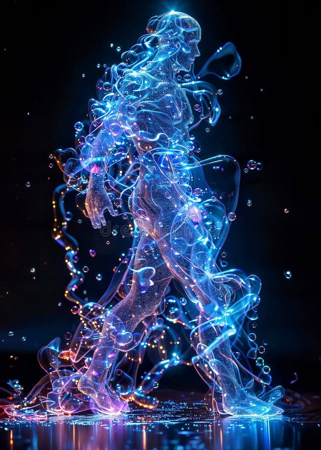 Futuristic Digital Human in Blue Neon Light with AI Technology and ...