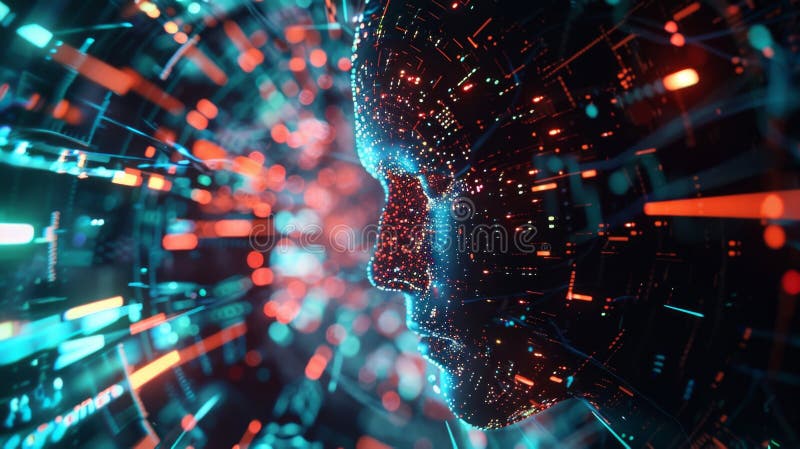 Futuristic Digital Human Face Concept with Abstract Data Streams Stock ...